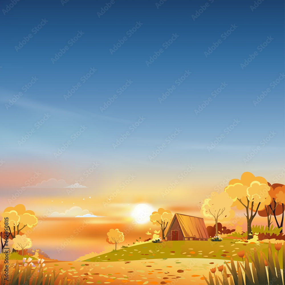 Cartoon Sunset On Farm