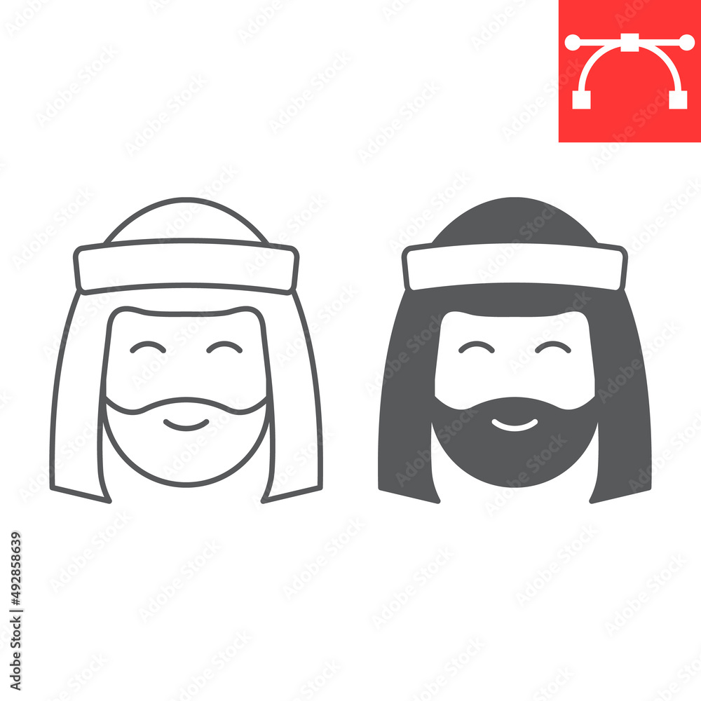 Arabic man line and glyph icon, keffiyeh and arabian, Muslim man vector ...