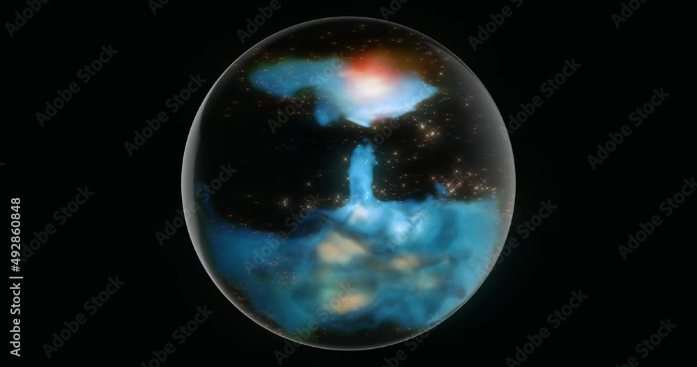 A Gas Stellar Nebula inside a crystal ball. Glowing Galaxy with ...