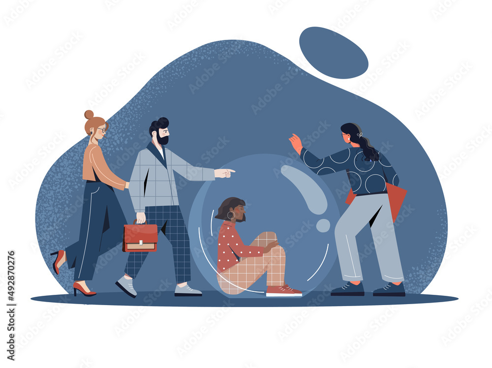 Social isolation concept. Girl in bubble, quarantine and coronavirus ...