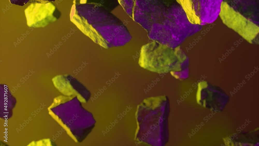 Rocks set on neon yellow purple background. Fly rocks pieces background ...