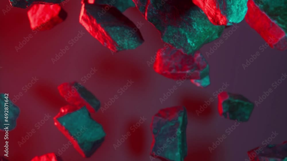 Rocks set on neon green red background. Fly rocks pieces background ...