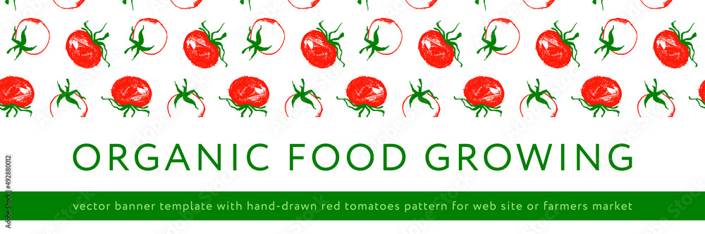 Concept of Natural food growing. Vector banner template. Seamless red ...