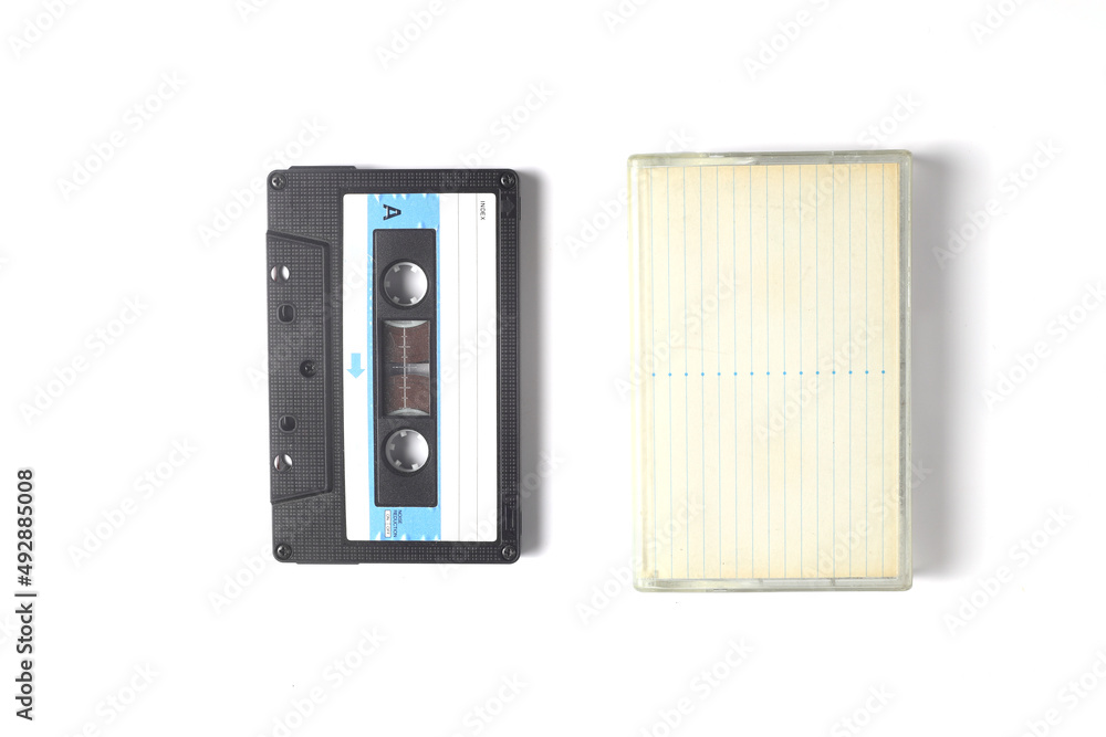 Retro audio cassette tape from the 80s and 90s on a white background ...
