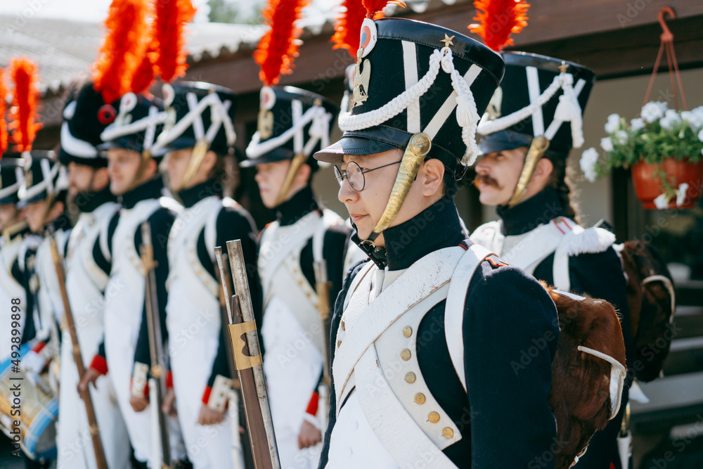 French soldiers in a beautiful uniform in a column Stock Photo | Adobe ...