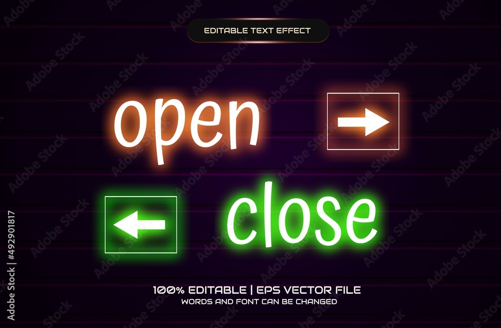 editable open and close vector text effect. Stock Vector | Adobe Stock