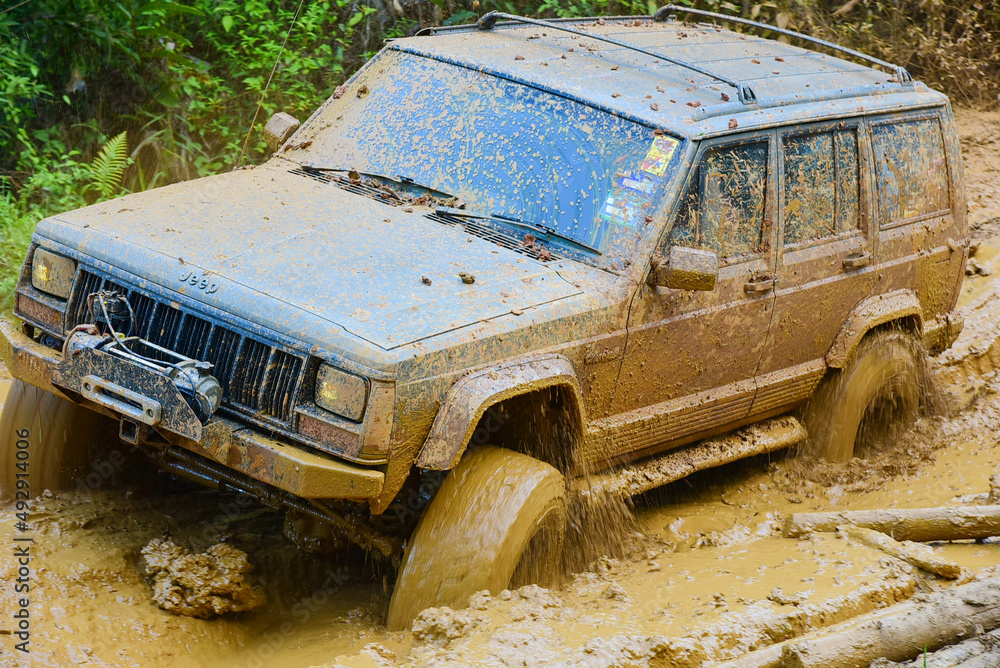 Gua Musang, Kelantan, Malaysia, 24.2.2020 - A convoy of 4X4 wheel drive ...