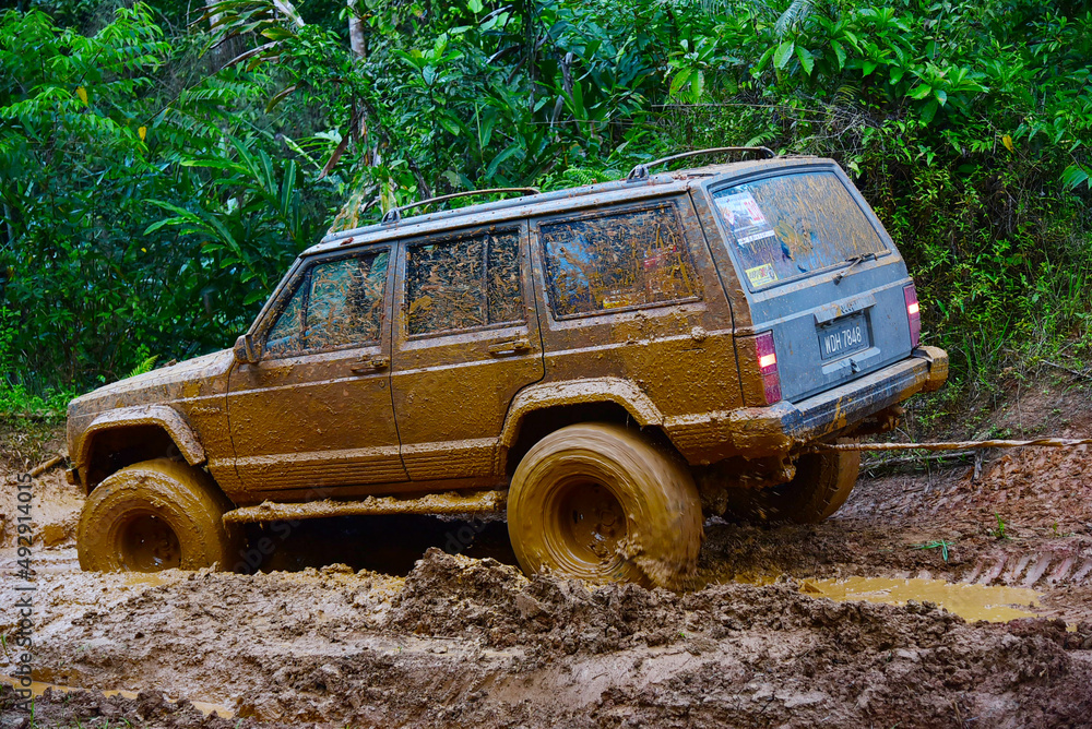 Gua Musang, Kelantan, Malaysia, 24.2.2020 - A convoy of 4X4 wheel drive ...