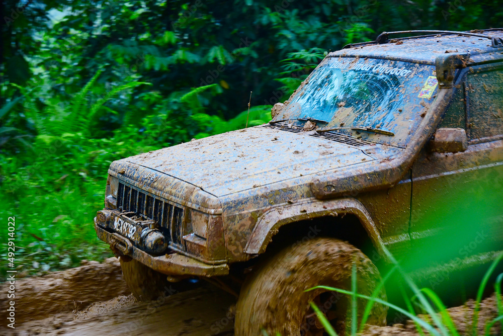 Gua Musang, Kelantan, Malaysia, 24.2.2020 - A convoy of 4X4 wheel drive ...