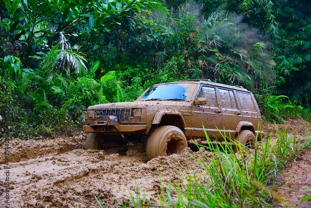 Gua Musang, Kelantan, Malaysia, 24.2.2020 - A convoy of 4X4 wheel drive ...