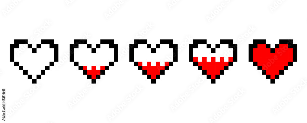 red heart pixel for game design. 8 bit style pixel art background ...
