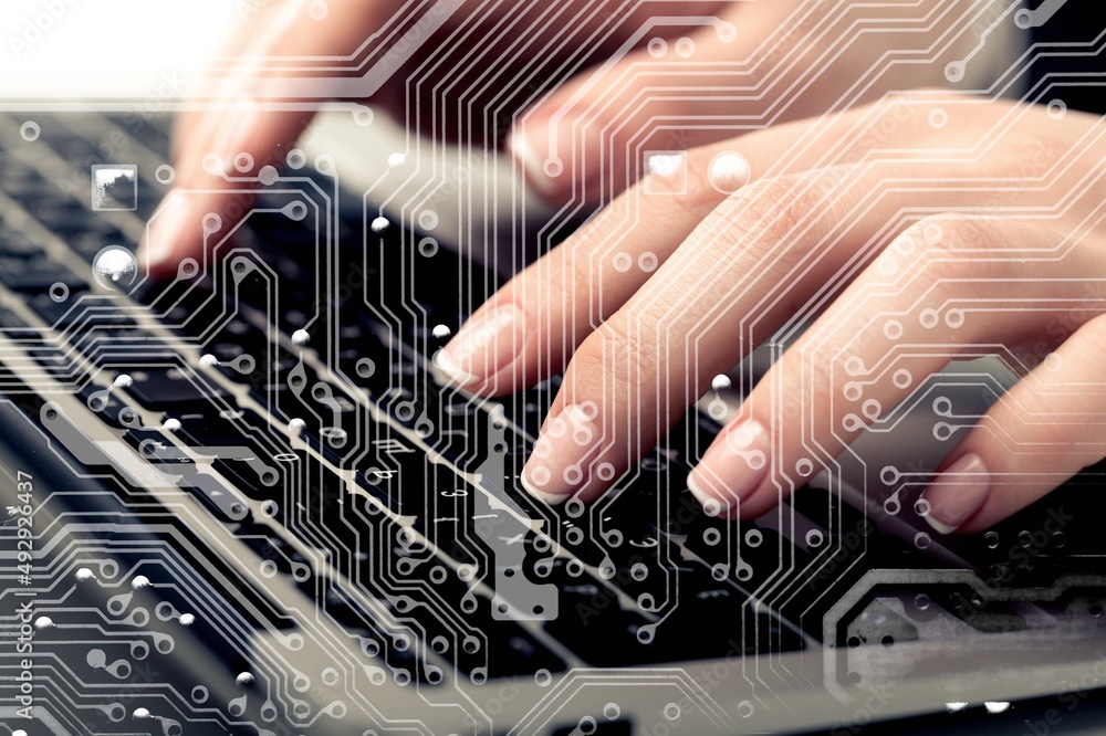 Hand typing the keyboard to create innovative software to change the ...