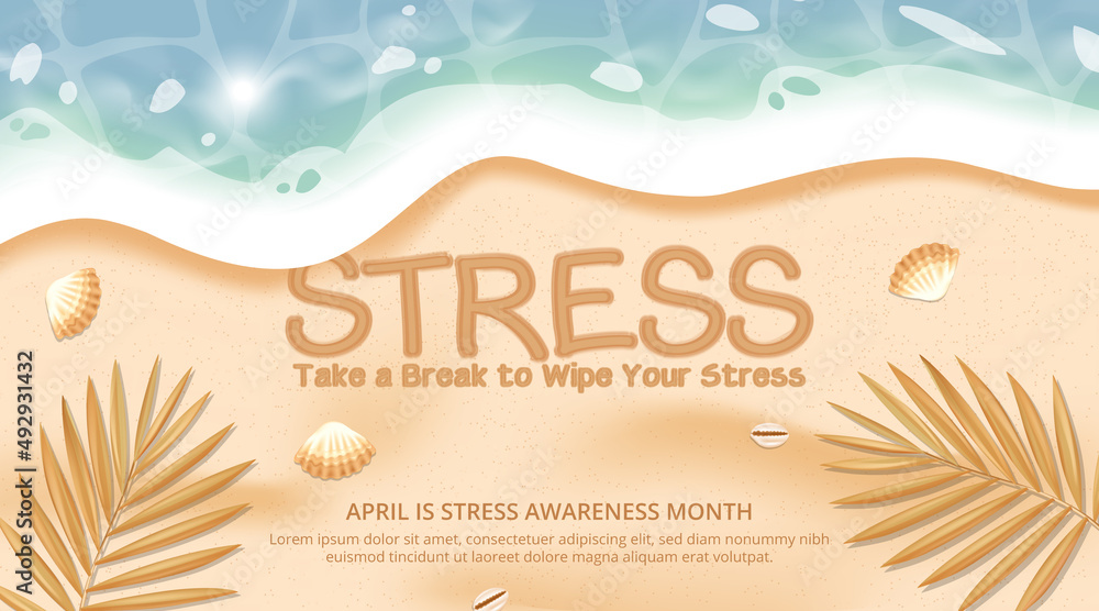 Stress awareness month background design with a realistic beautiful ...