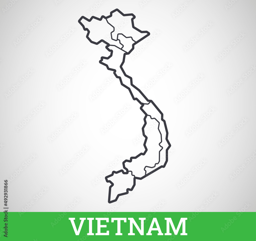 Simple outline map of Vietnam with regions. Vector graphic illustration ...