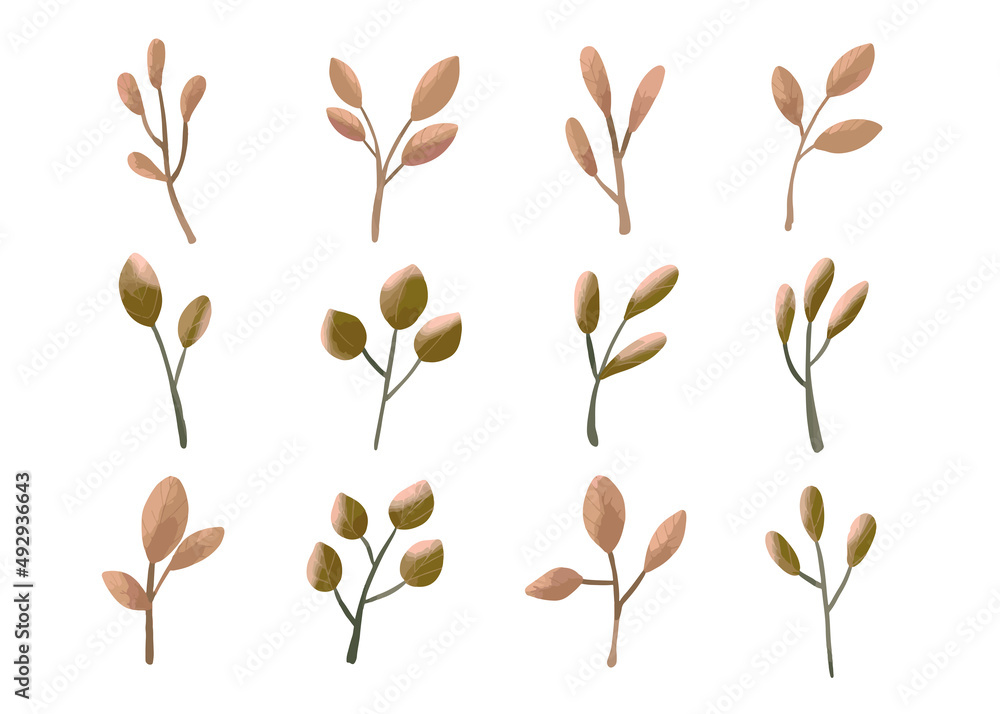 Watercolor spring leaves floral illustration set. Yellow green leaf ...