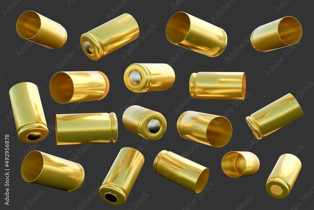 Bullets flew in the black background. Photorealistic 3D illustration of ...