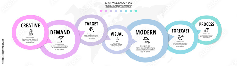 Vector modern infographics with seven circles. Business concept graphic ...
