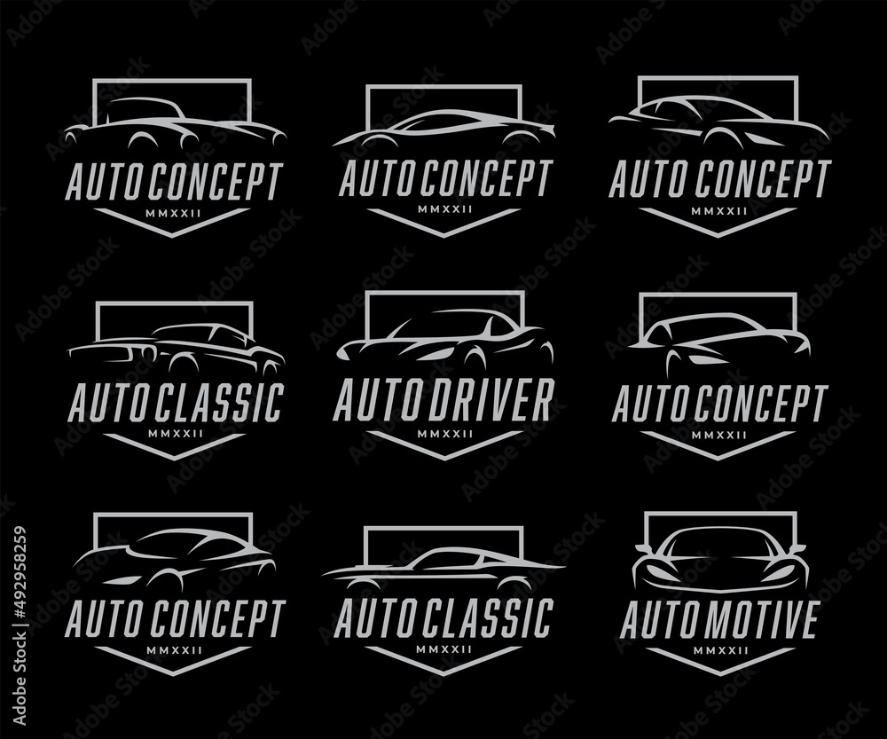 Vetor de Sports car logo icon set. Motor vehicle auto dealership badge ...