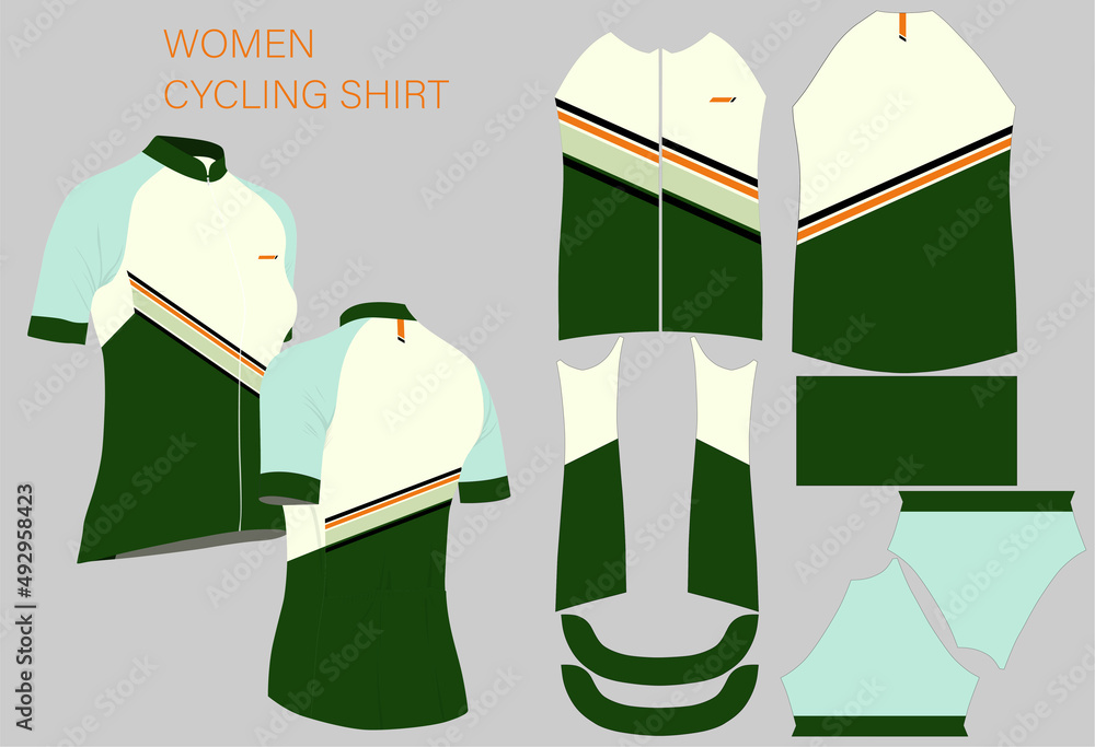 women cycling jersey design with print sewing pattern and mockup Stock ...