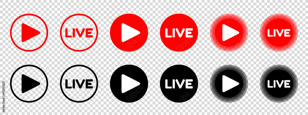Different Flat Live Buttons - Vector Illustrations Set Isolated On ...
