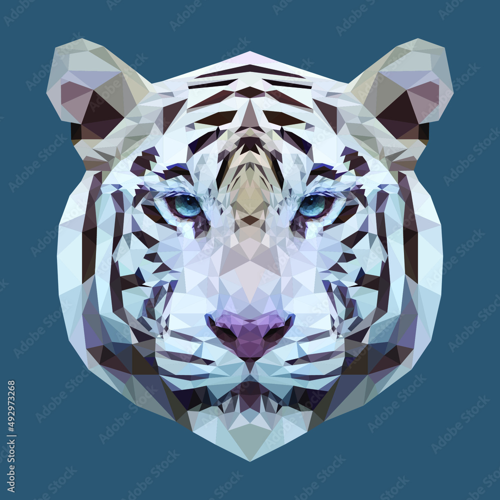 Polygonal white tiger head. Tiger. Geometric white tiger. Polygonal ...
