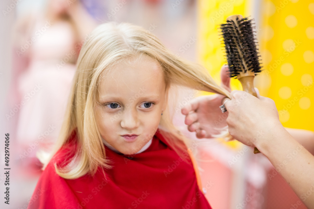 Beauty Fashion Child Model Bob Short Haircut. Little Girl Client with ...