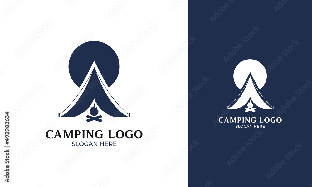 Simple tent logo design for camping with campfire icon Stock 벡터 | Adobe ...