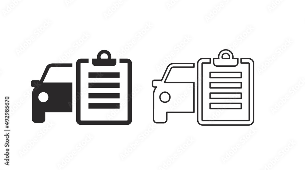 Car Check Icon Set. Black and white vector isolated editable ...