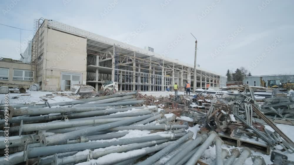 Slab formwork. Metal pipes for formwork. Stock Video | Adobe Stock