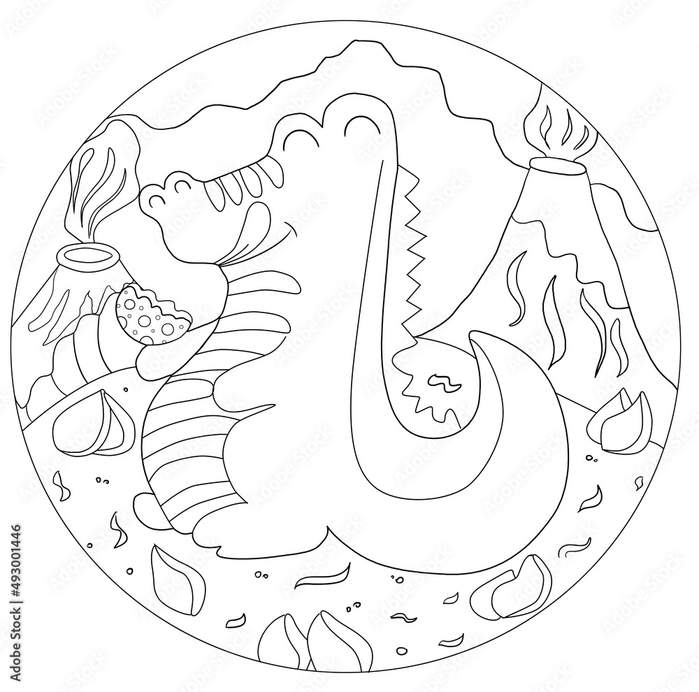 Printable Anti stress with cute dragons coloring book. Hand draw ...