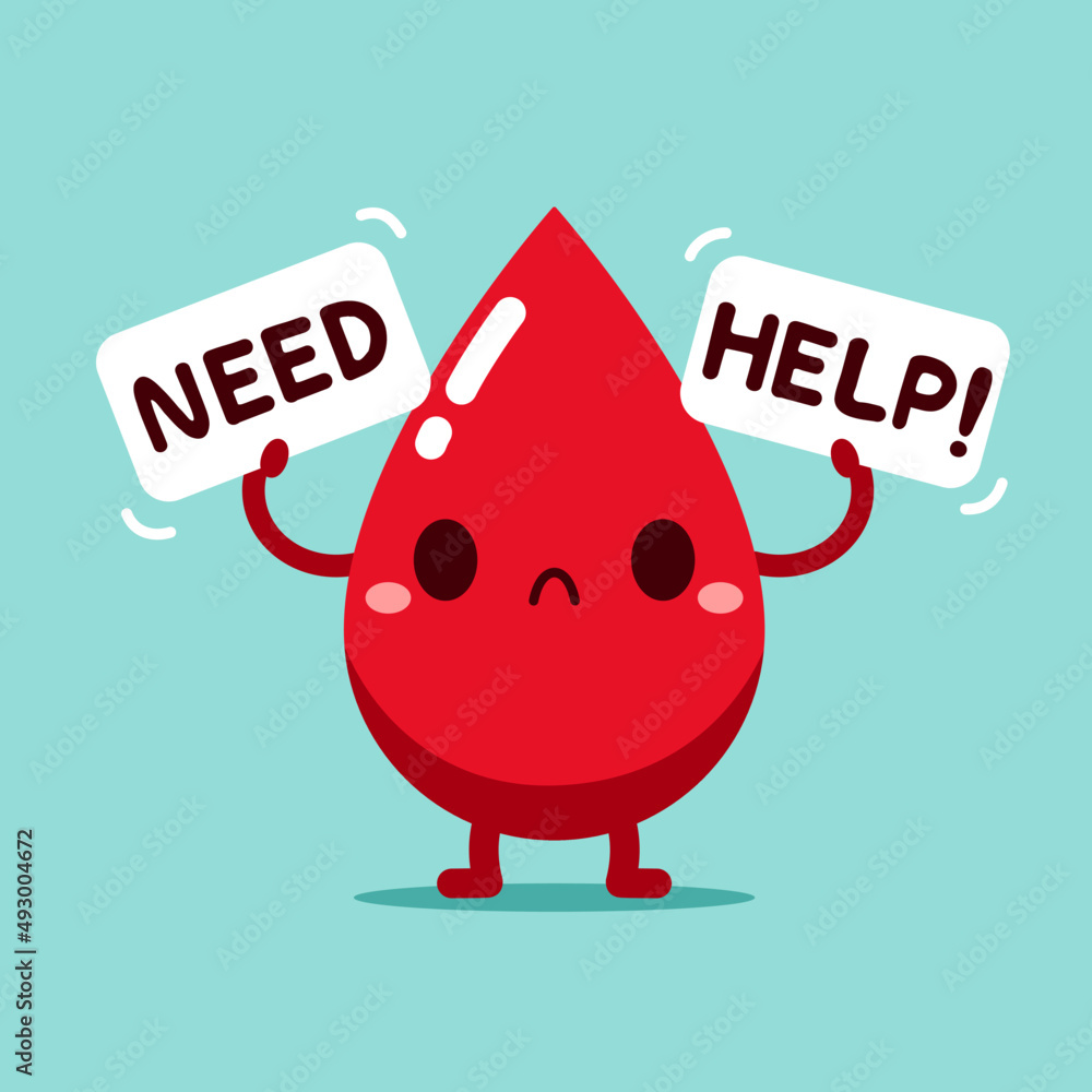 Sad Red blood drop ask for need help. Vector illustration flat cartoon ...
