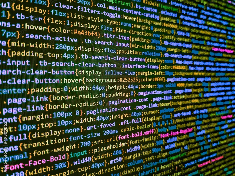 Close up of computer web page code inside of html file. Script on ...