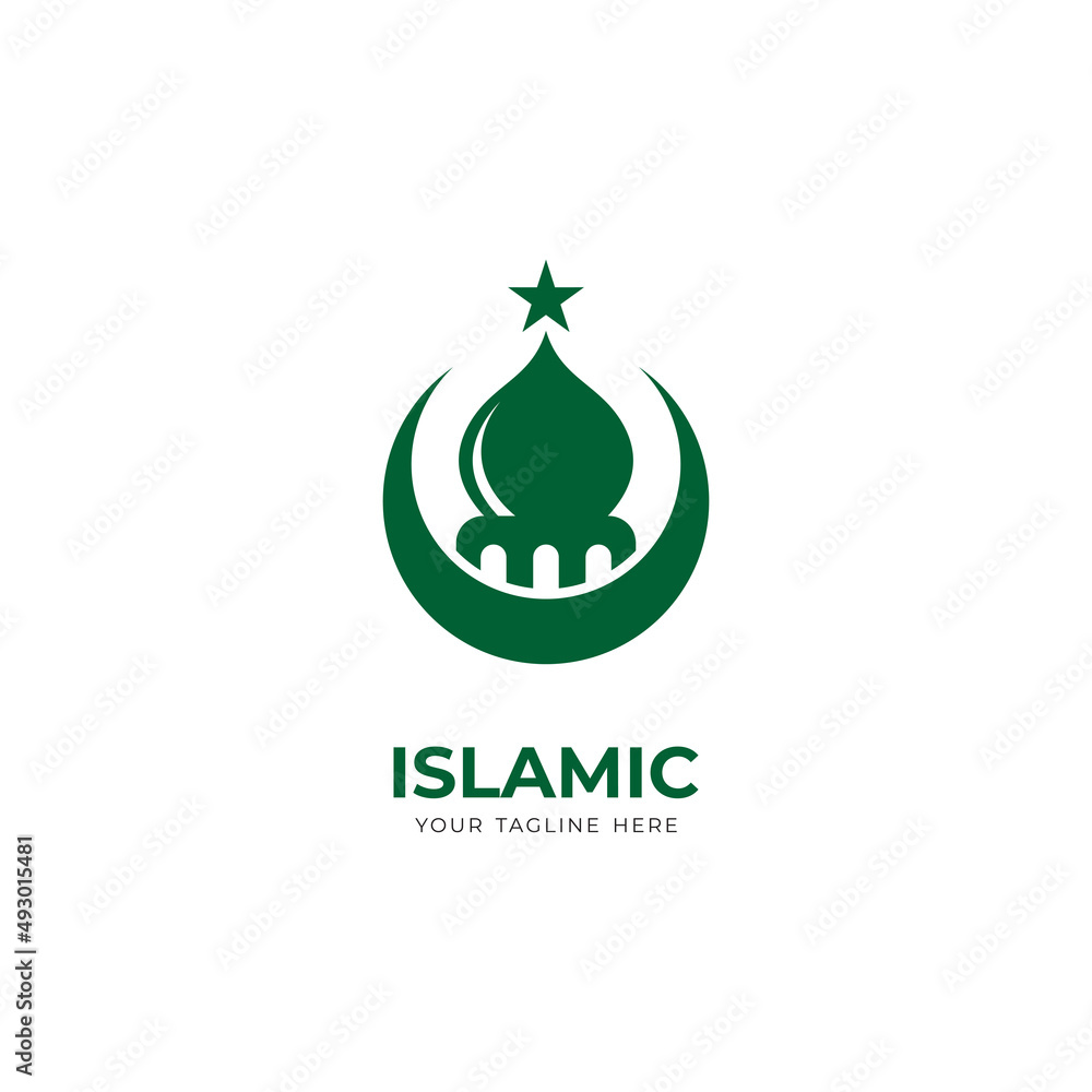 simple green islamic logo design, modern islamic logo with mosque, moon ...