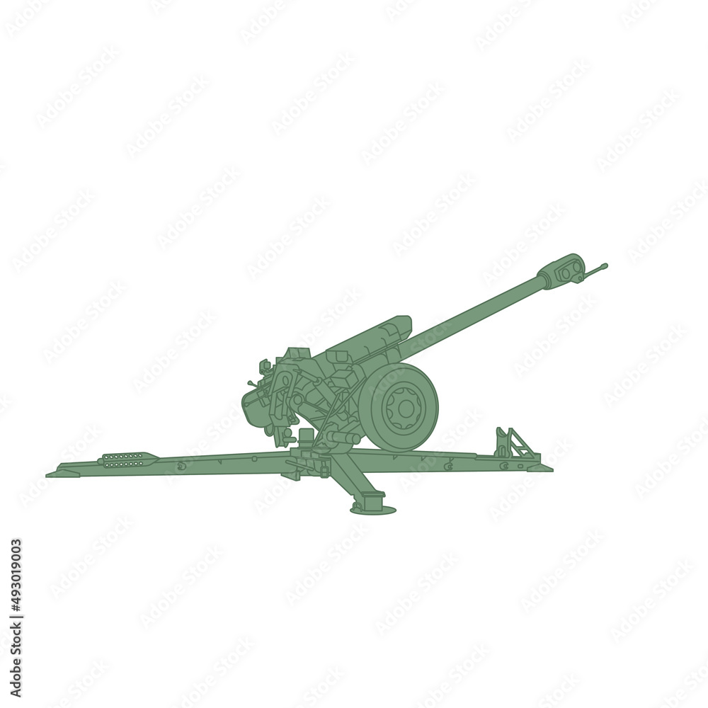 Howitzer vector icon in camouflage color vector illustration isolated ...