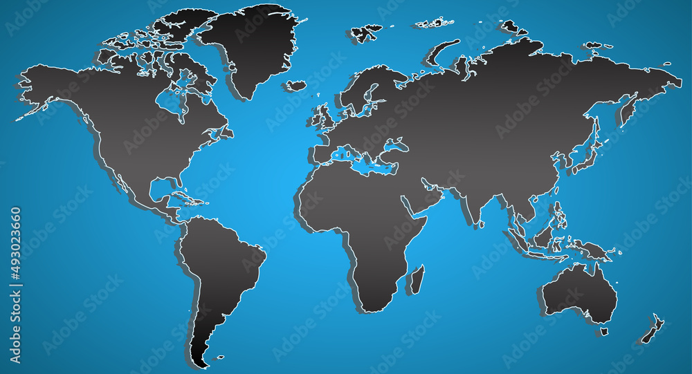 World map stylized image. Floating continents with a shadow Stock ...
