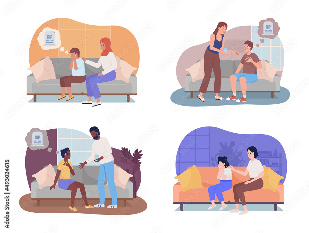 Panic episode, depression 2D vector isolated illustration. Mental ...