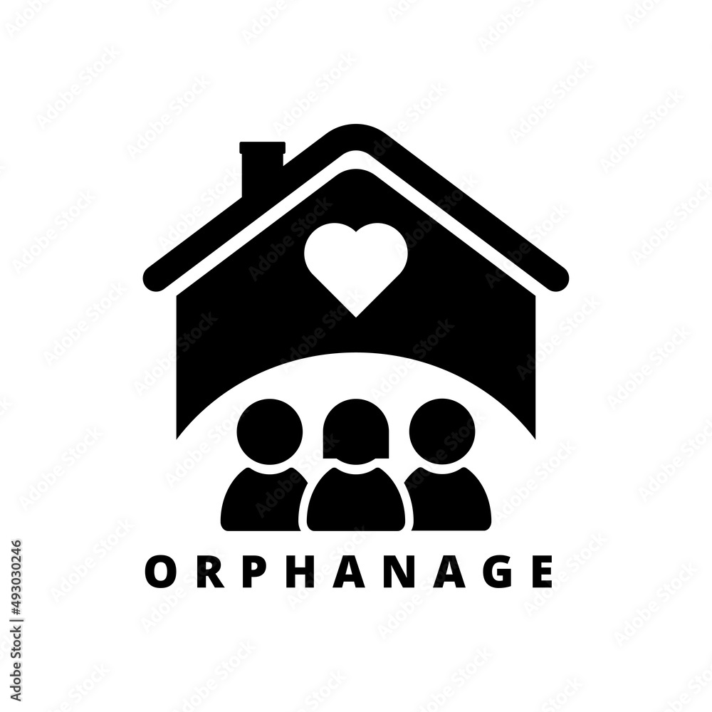 Orphanage icon in simple black design isolated on white background ...
