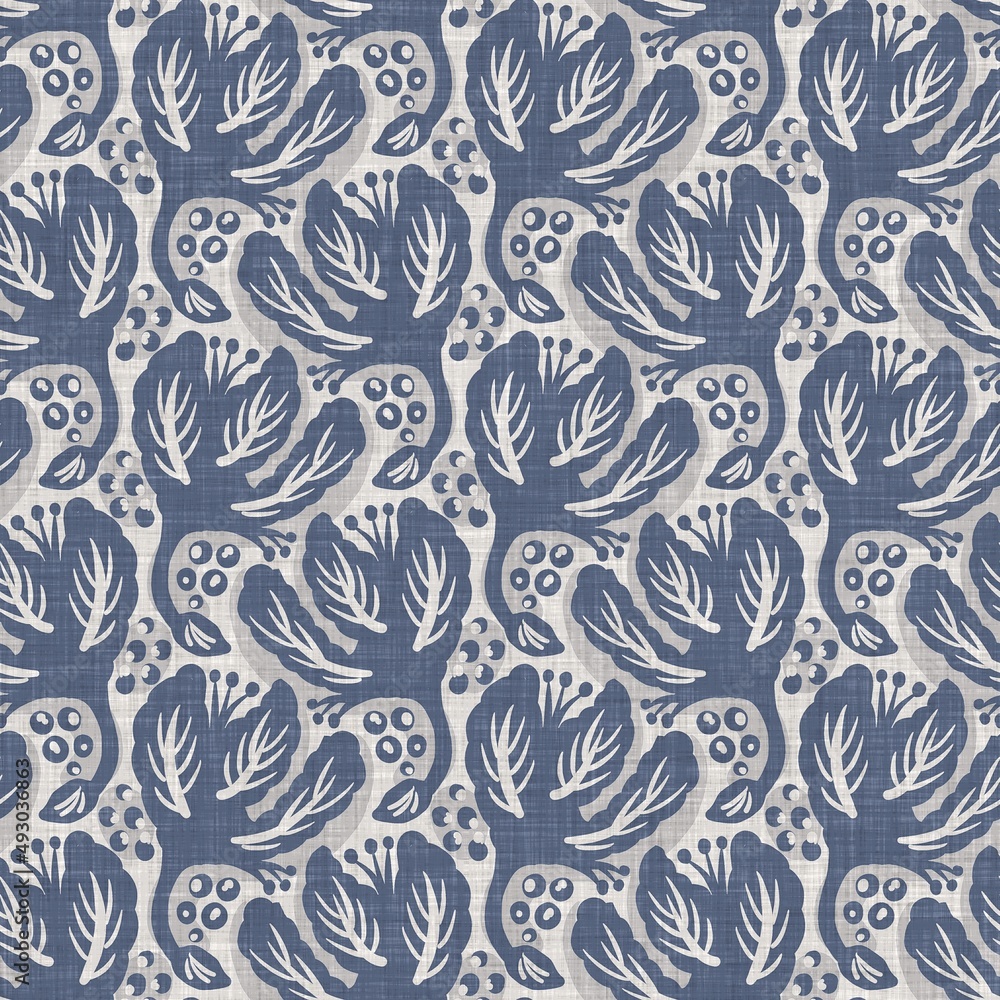 French blue floral linen seamless pattern with 2 tone country cottage ...
