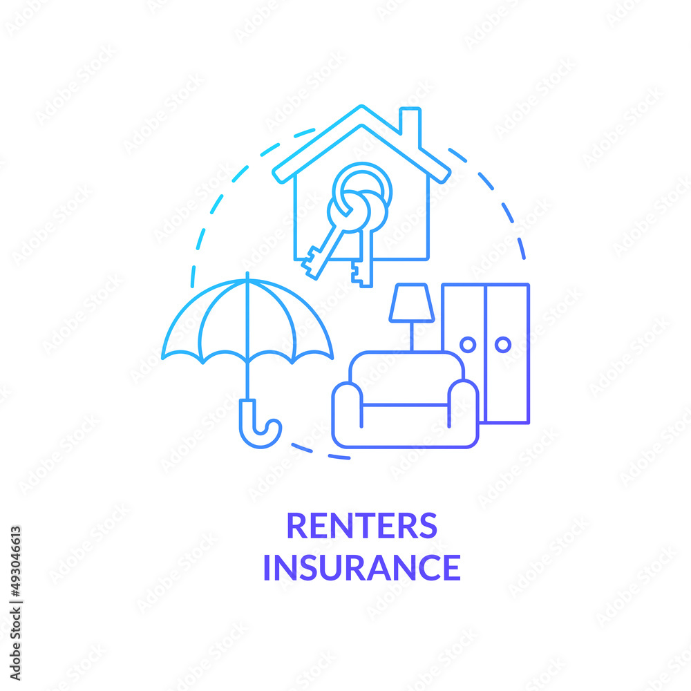 Renters insurance blue gradient concept icon. Real estate safety. Type ...