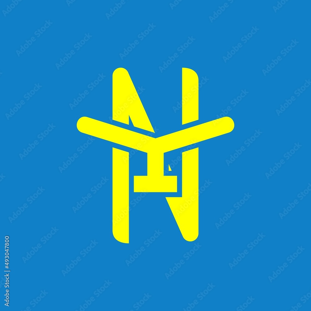 YN, NY, monogram logo overlapping, golden yellow color on a red ...