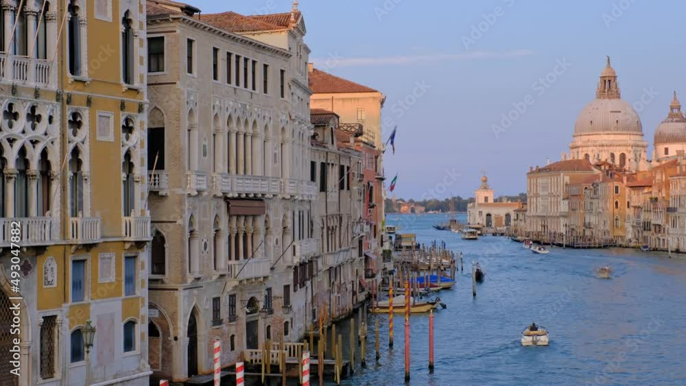 Panorama of Venice Grand Canal with boats and Santa Maria della Salute ...