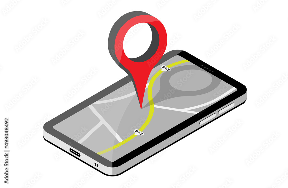 3d smatphone, tablet with map, location pin isometric vector ...