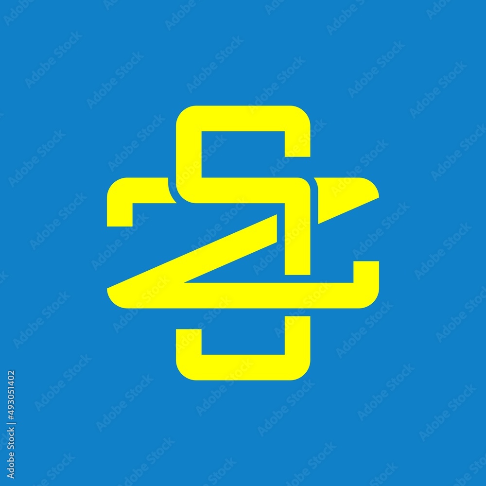 ZS, SZ, monogram logo overlapping, yellow color on a blue background ...