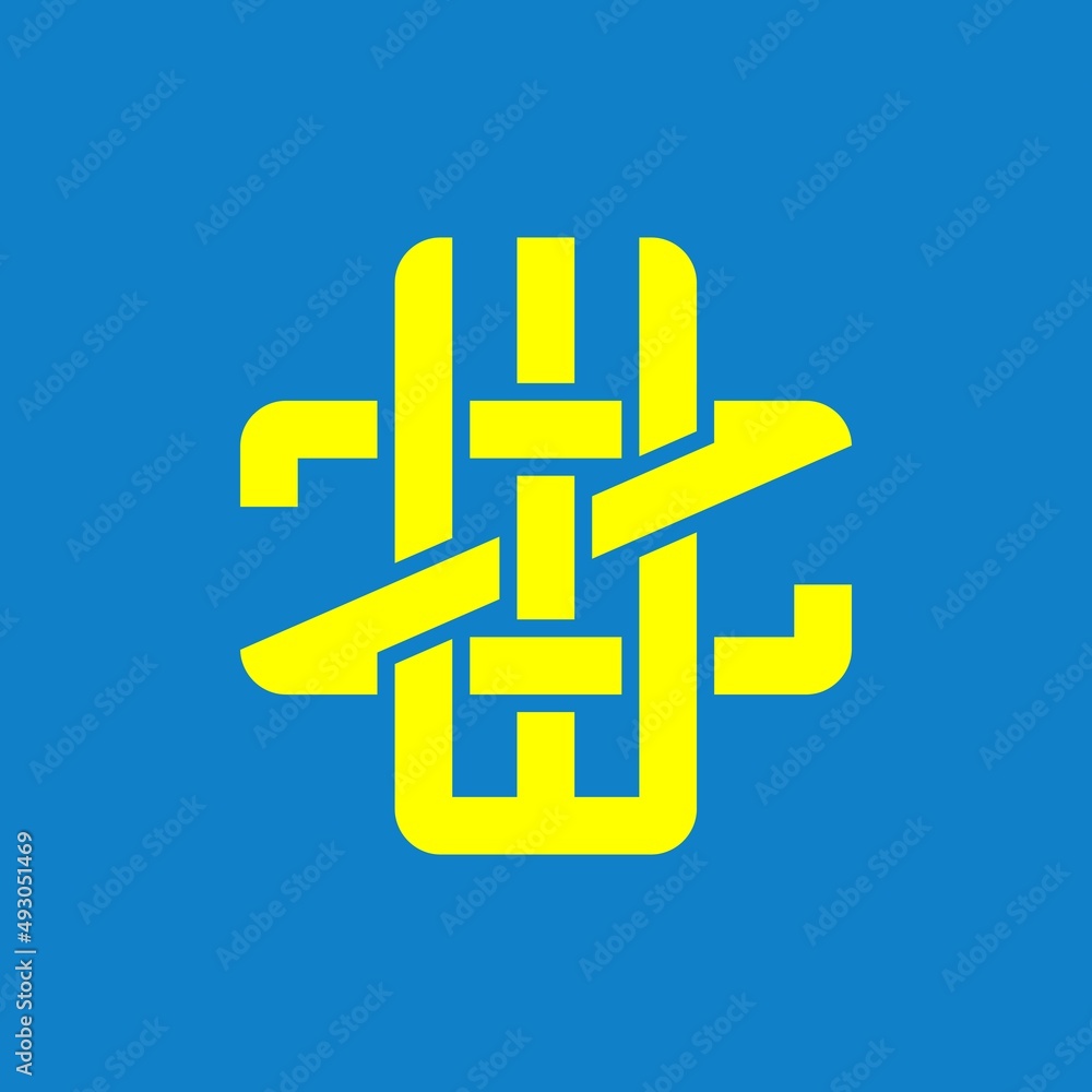 ZW, WZ, monogram logo overlapping, yellow color on a blue background ...