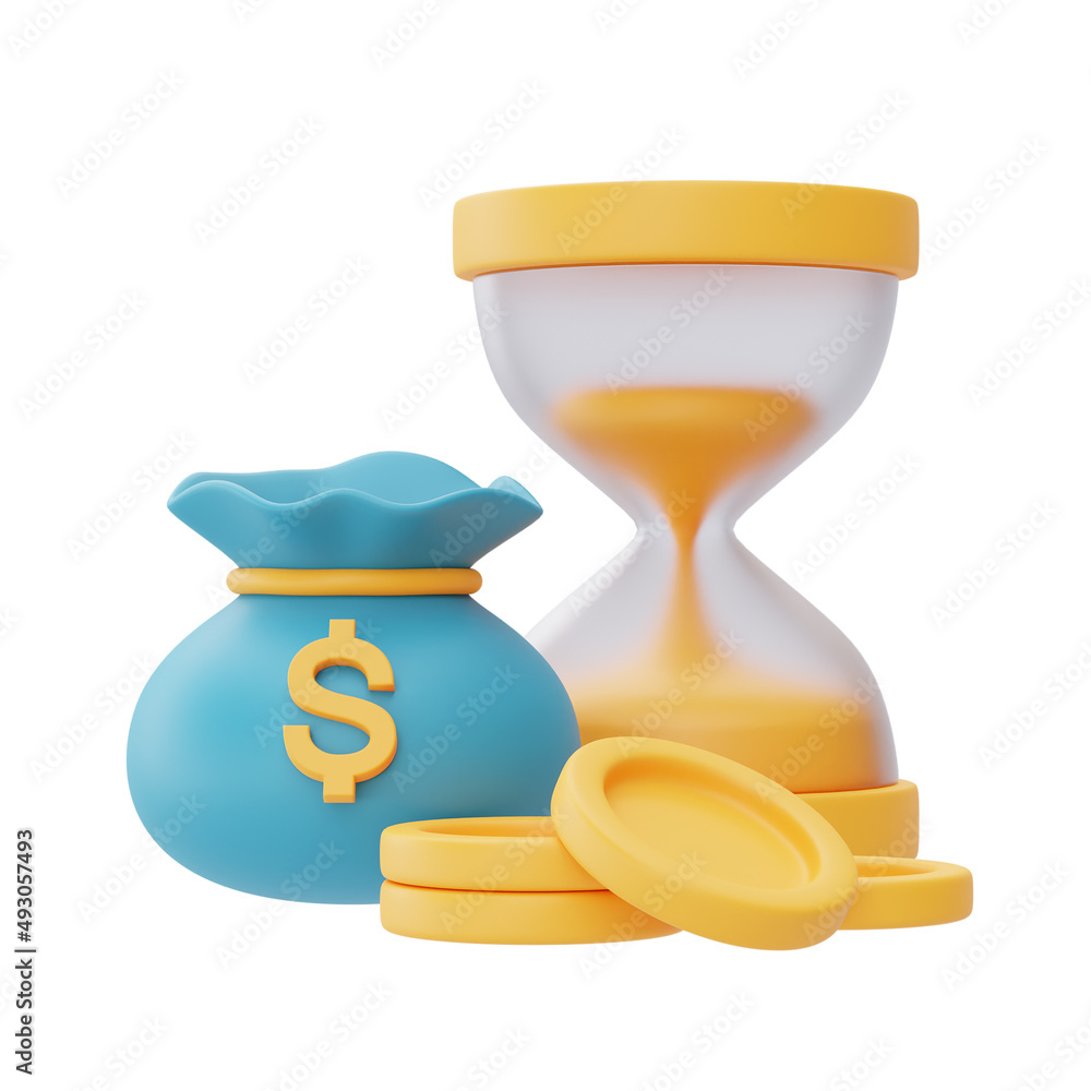 Time value of money concept with hourglass and coin stacks,time ...
