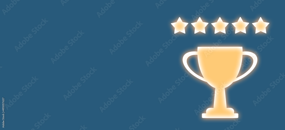 Winner trophy cup and five stars on the blue background. Stock ...