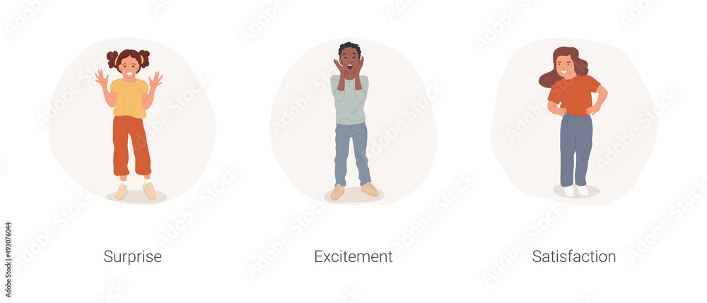 Children expressing emotions isolated cartoon vector illustration set ...