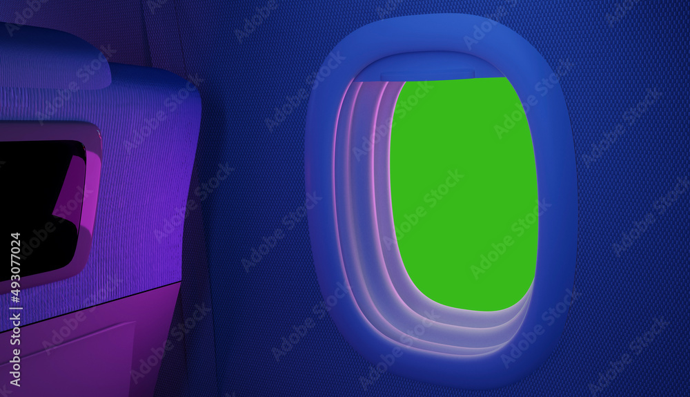 windows green screen in aircraft - 3d illustration Stock Illustration ...