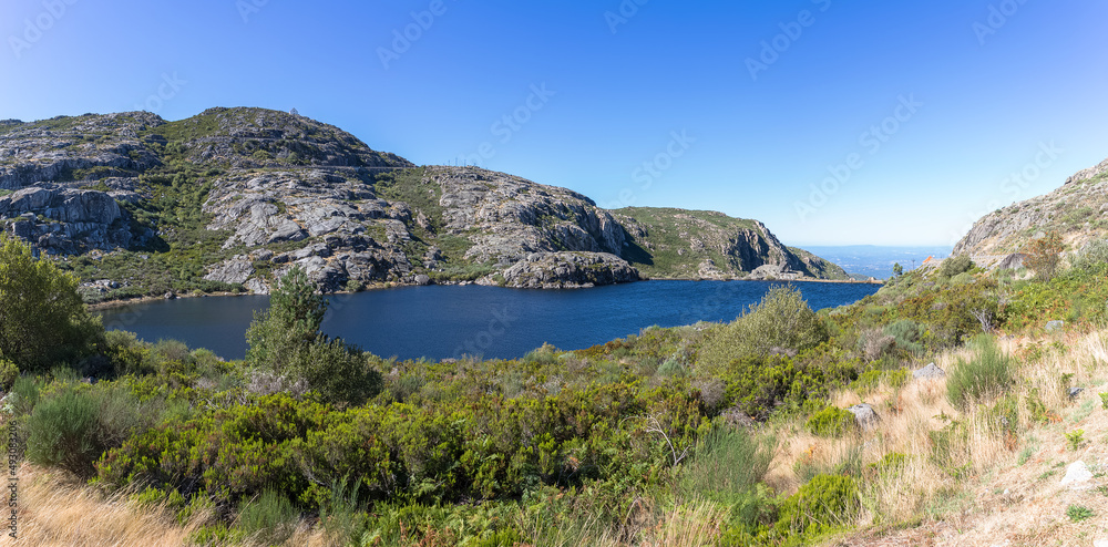 Panoramic view of the Albufeira lagoon from the covão do Curral dam, in ...