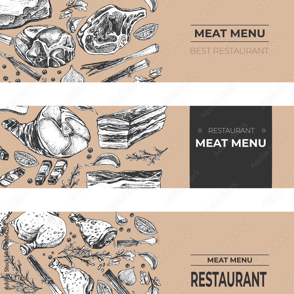 set of templates for restaurant menu, meat set of templates for ...